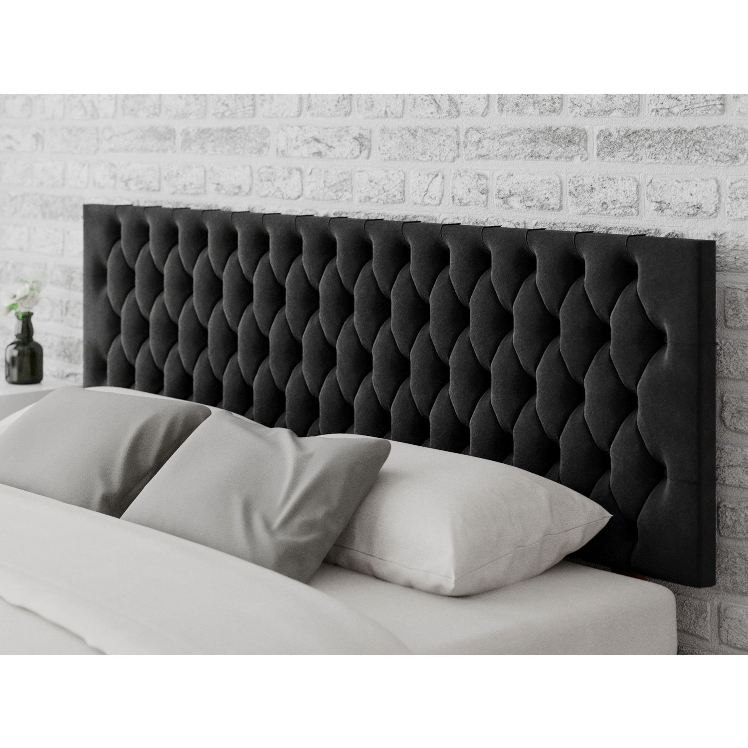 Buttoned Ebony Velvet Super King Size Headboard Aspire